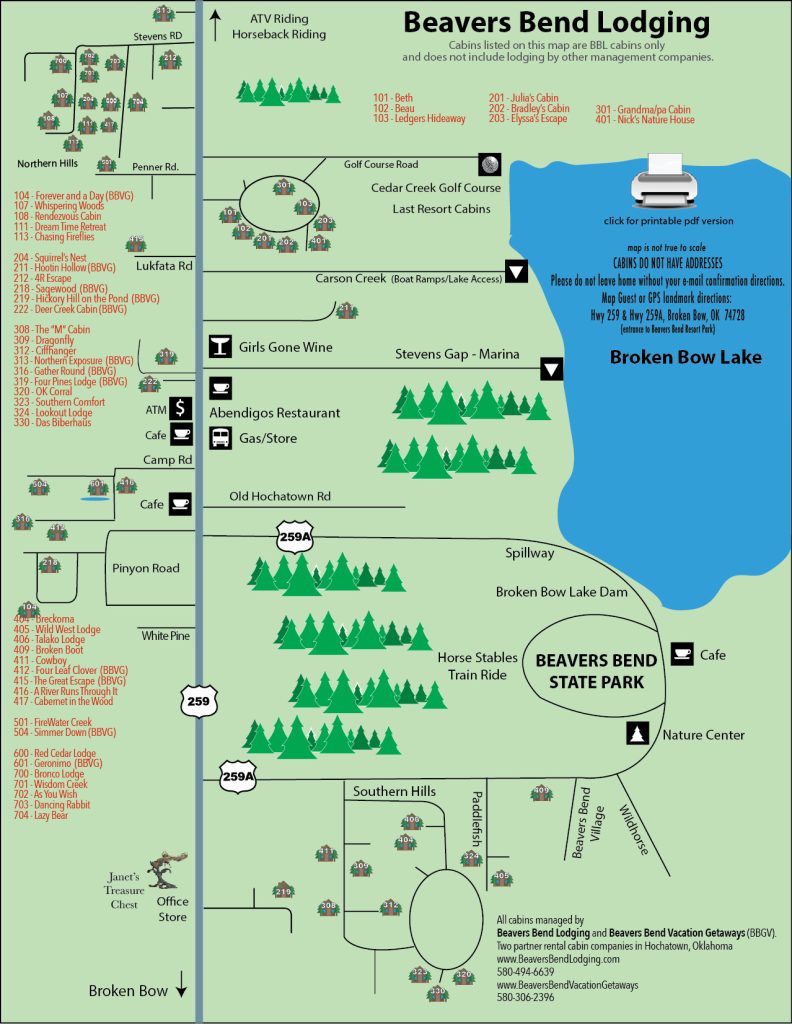 Cabin Maps - Cabin Rentals - Beavers Bend Lodging